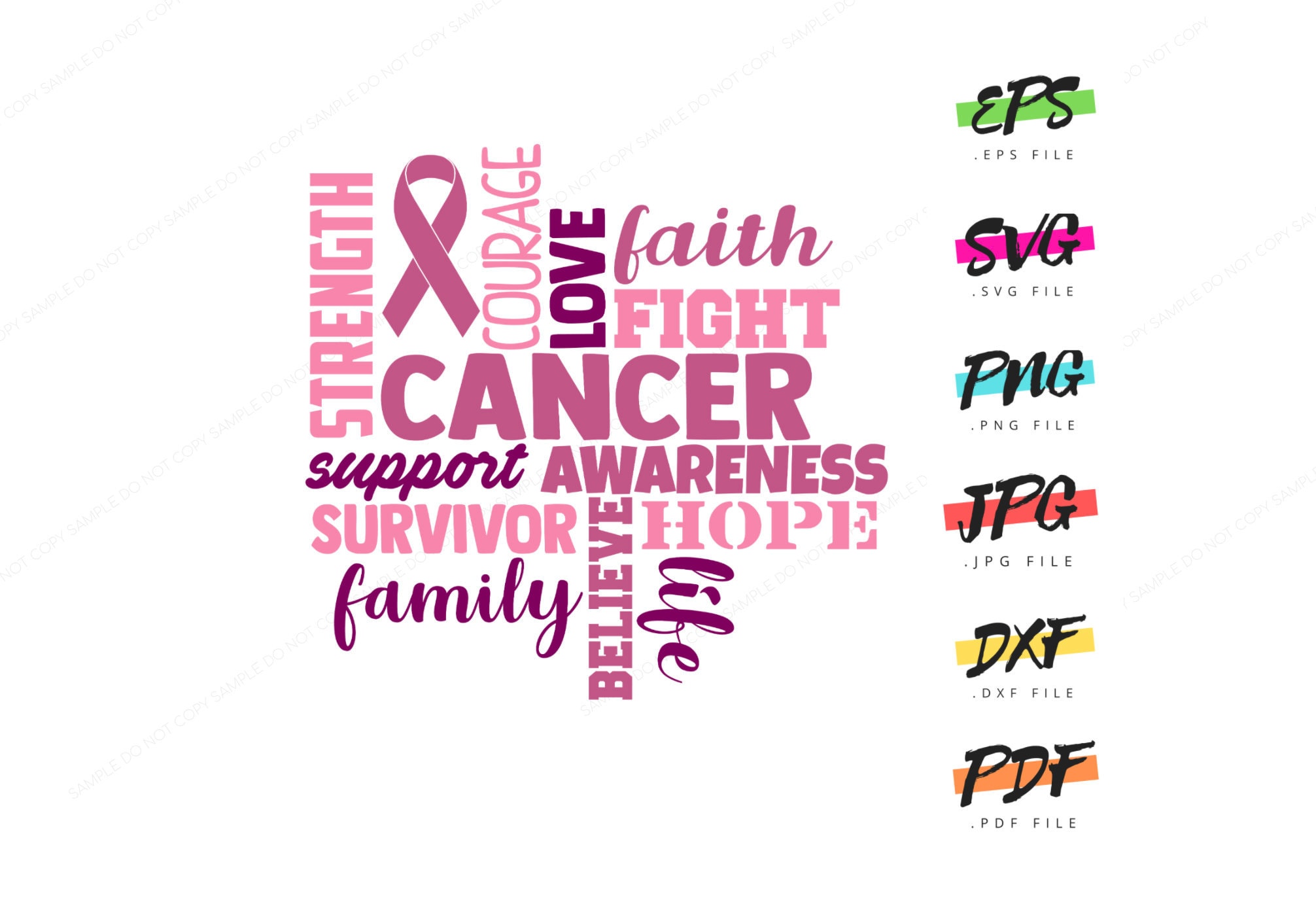 Cancer Awareness Word Art / Instant Graphic Descargar pink - Etsy España