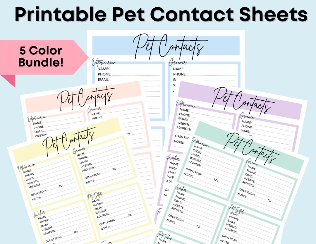 Important Pet Contacts Printable Tracker Sheet 8.5x11 - Instant ...