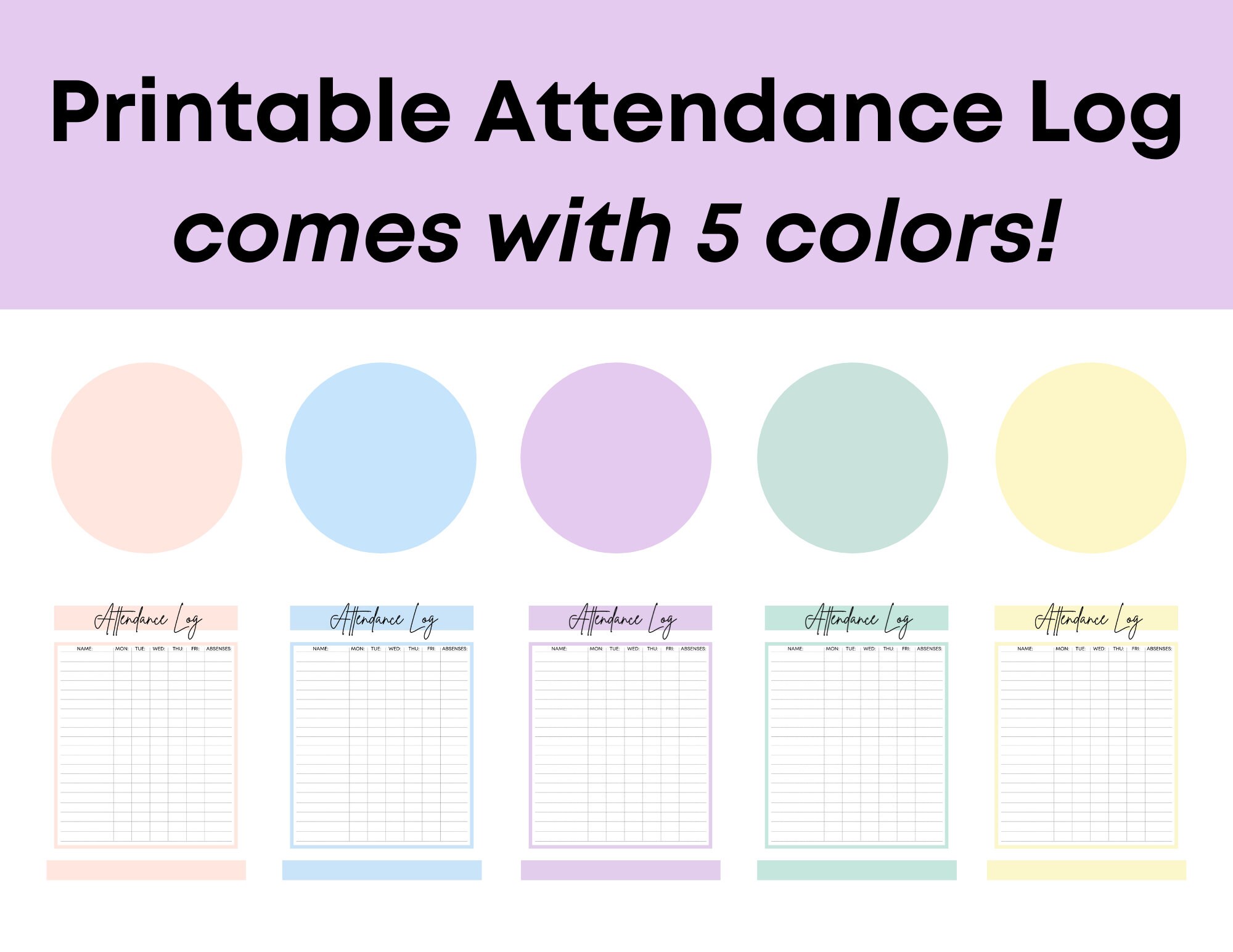 Weekly Attendance Log 8.5x11 Instant Download PDF School - Etsy