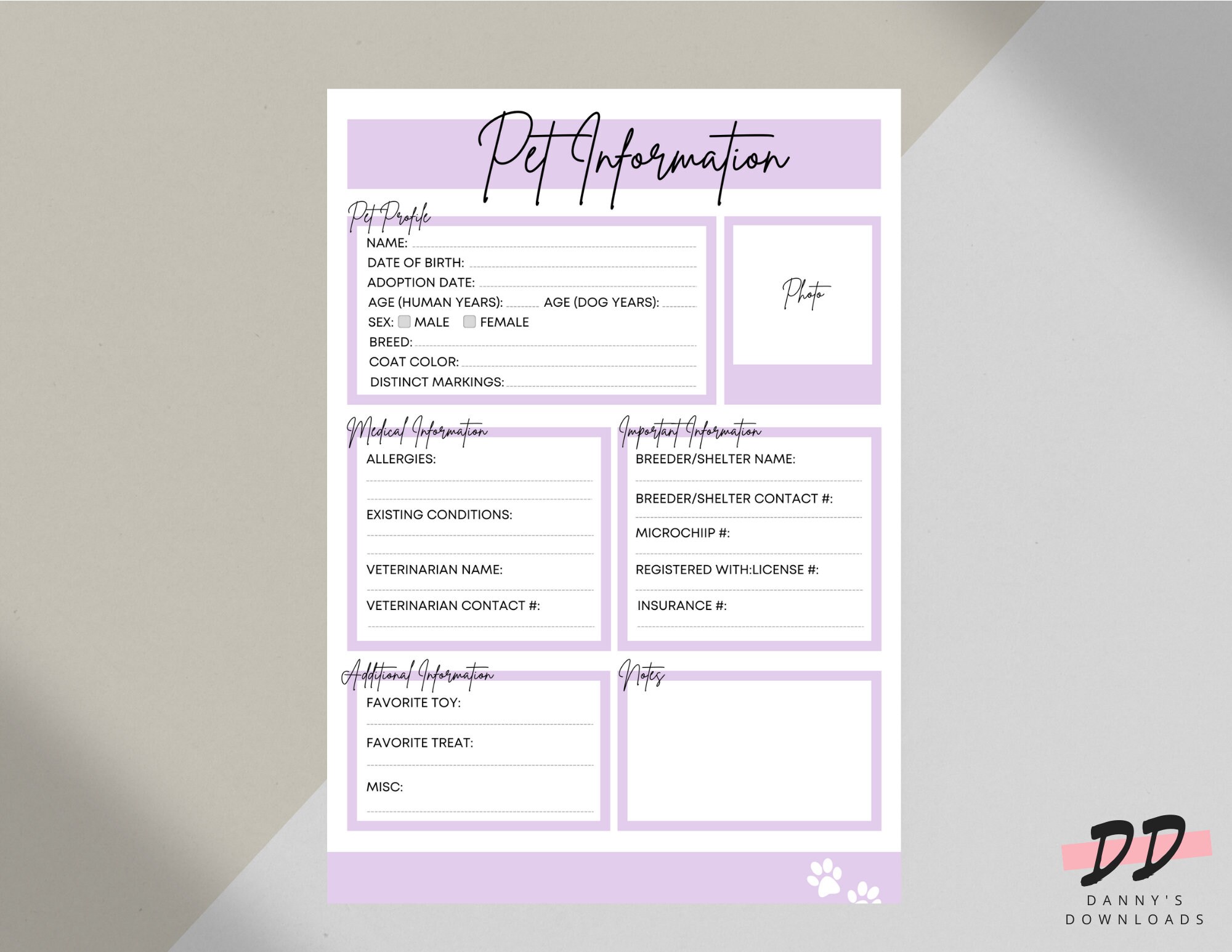Pet Information Printable Tracker Log 8.5x11 Instant - Etsy Australia