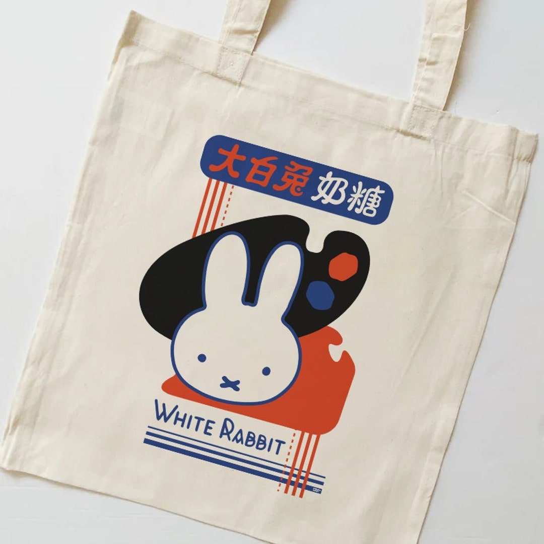 White Rabbit Candy Tote Bag Canvas, Reusable, Aesthetic, Minimalist ...