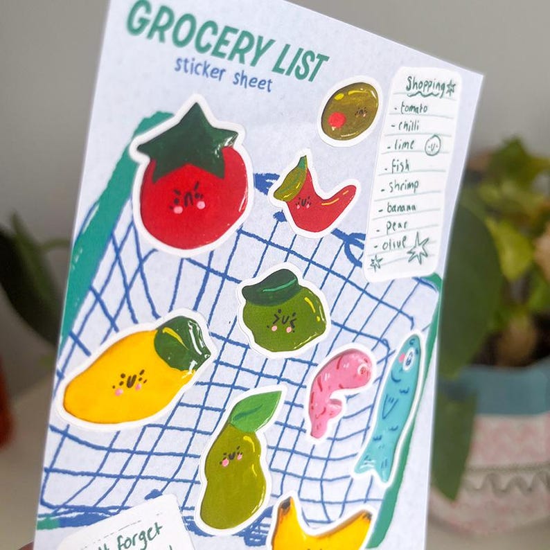 Grocery List Sticker Sheet, Food Clay Cute Scrapbook - Etsy