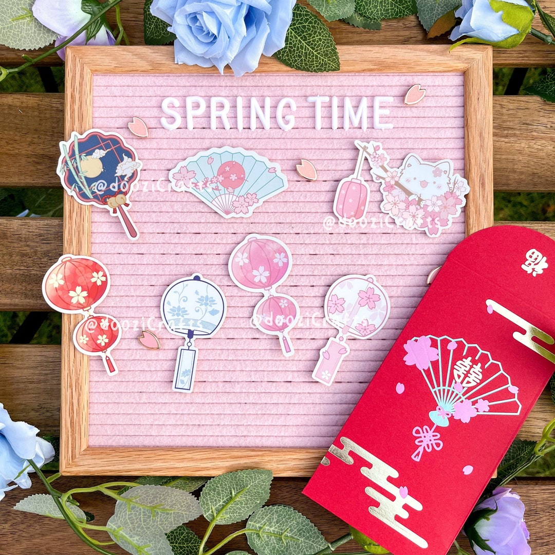 Springtime Holographic Stickers | Japanese Lanterns, Cherry Blossoms - Etsy