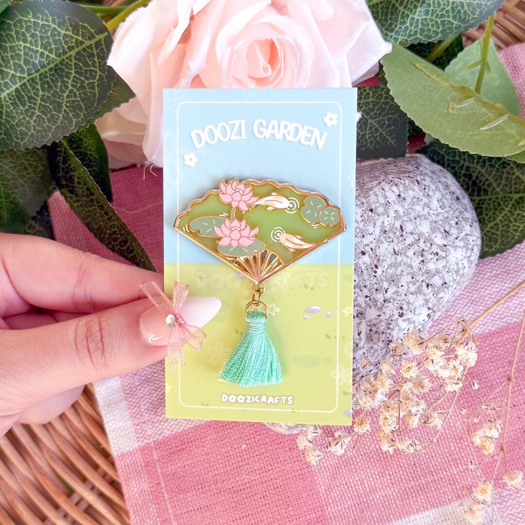 Koi Pond Fan, Cute Enamel Pin, Kawaii Enamel Pin, Flower Pin ...
