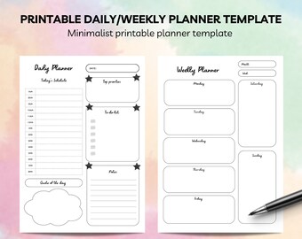 Printable Daily and Weekly Planner Black and White, Multi-color Options ...