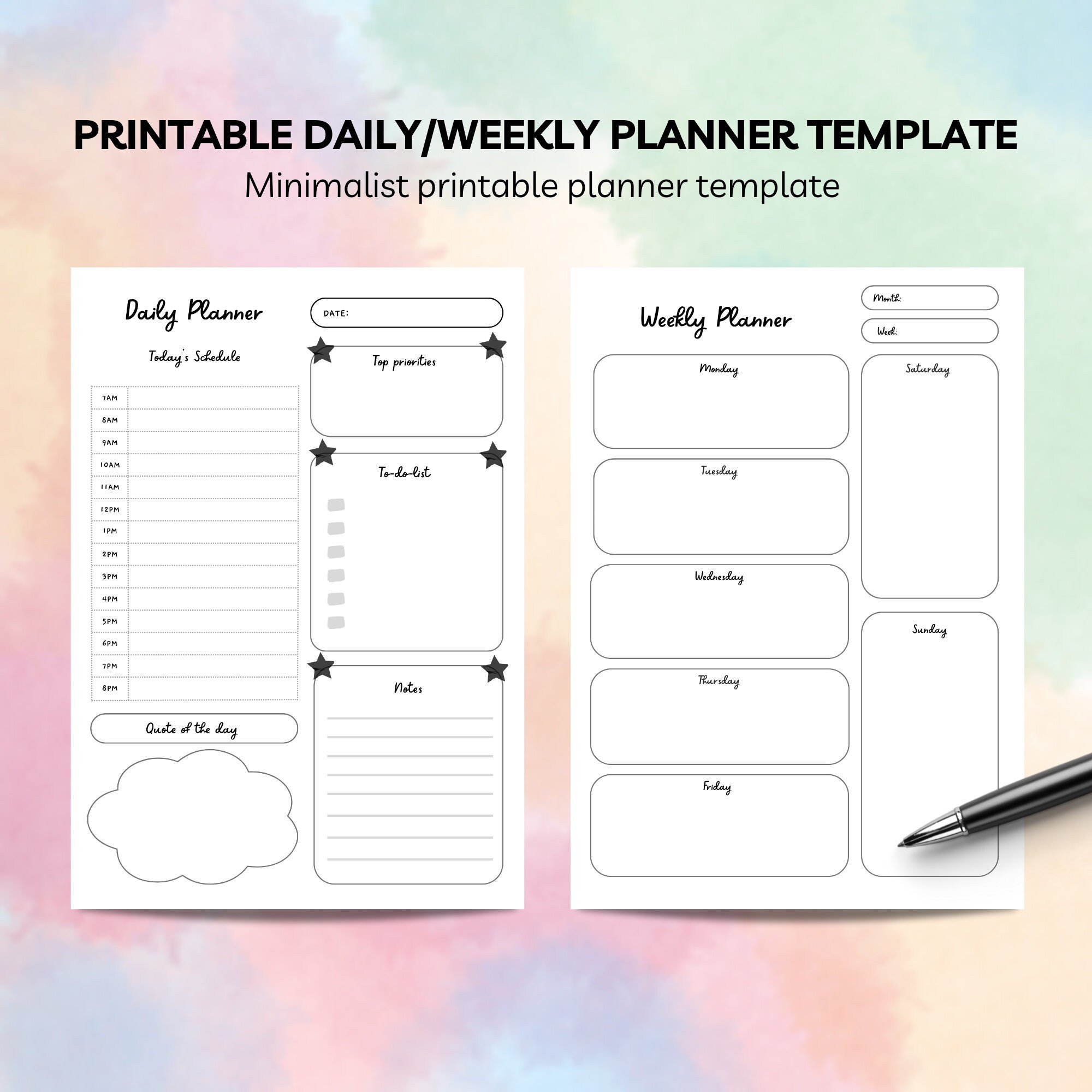 Printable Daily and Weekly Planner Templates - Etsy
