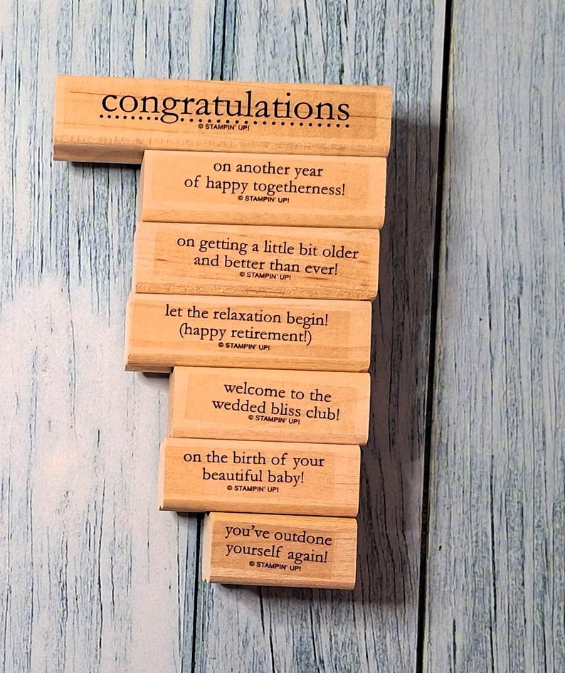 Retired Stampin' Up! Stamp Set: "congrats". 7 Wood Mounted Rubber ...