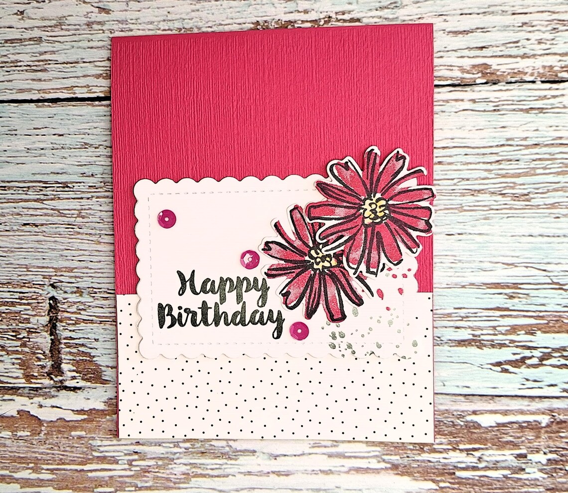 Set of 4 Cheerful Daisy Birthday Cards. Variety Pack each Card is ...