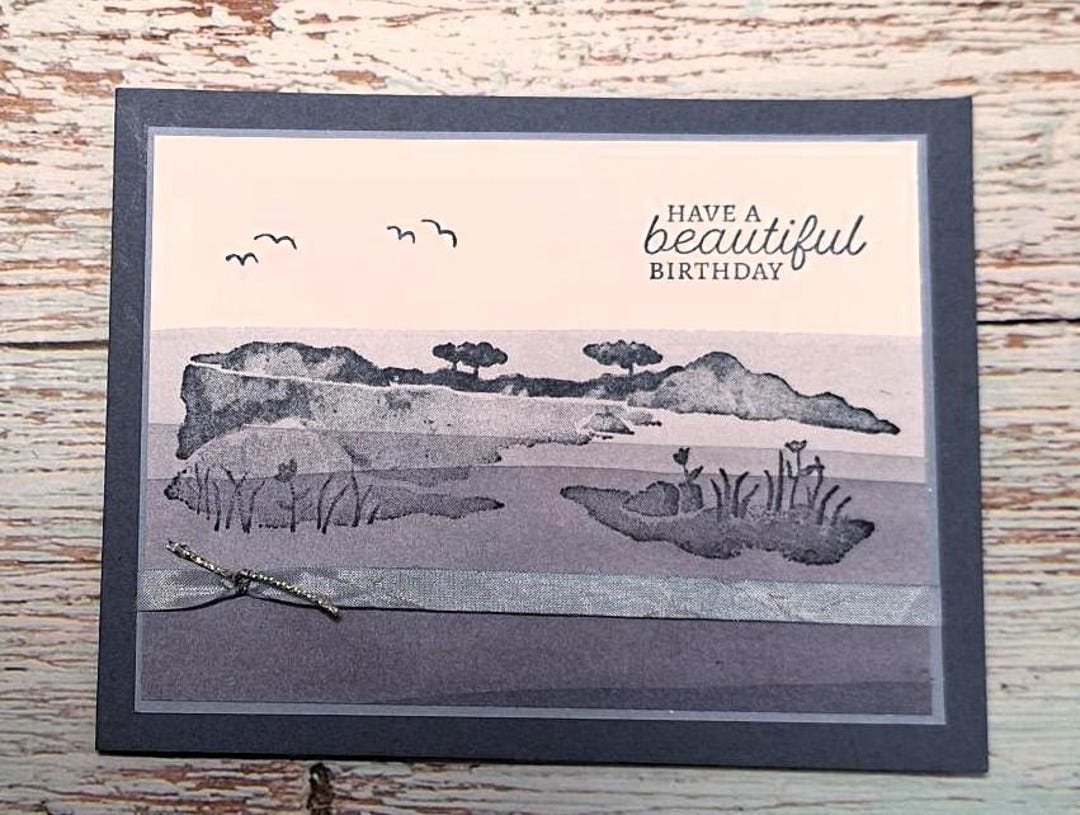 Handmade Blue Birthday Card: Landscape Design - Etsy