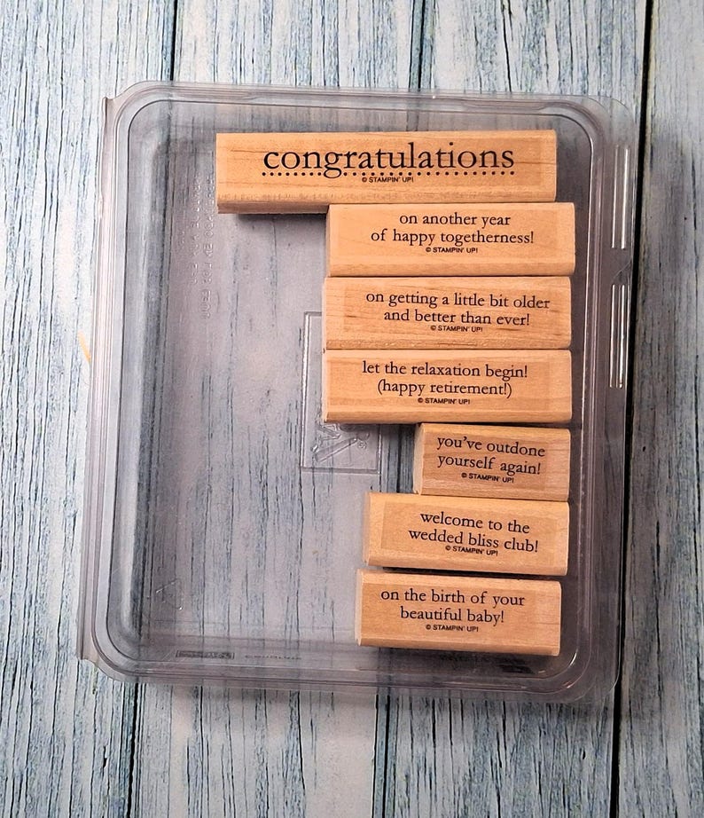 Retired Stampin' Up! Stamp Set: "congrats". 7 Wood Mounted Rubber ...