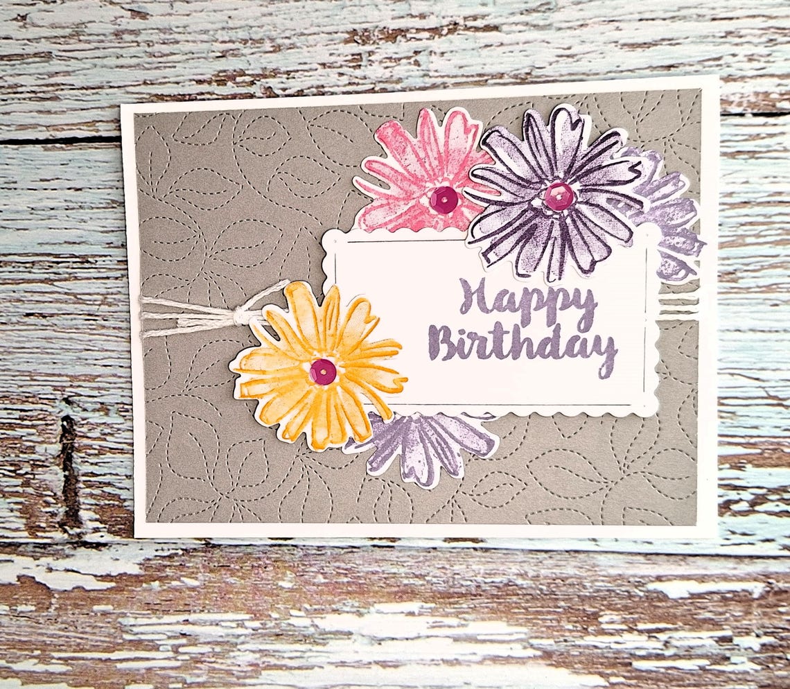 Set of 4 Cheerful Daisy Birthday Cards. Variety Pack each Card is ...