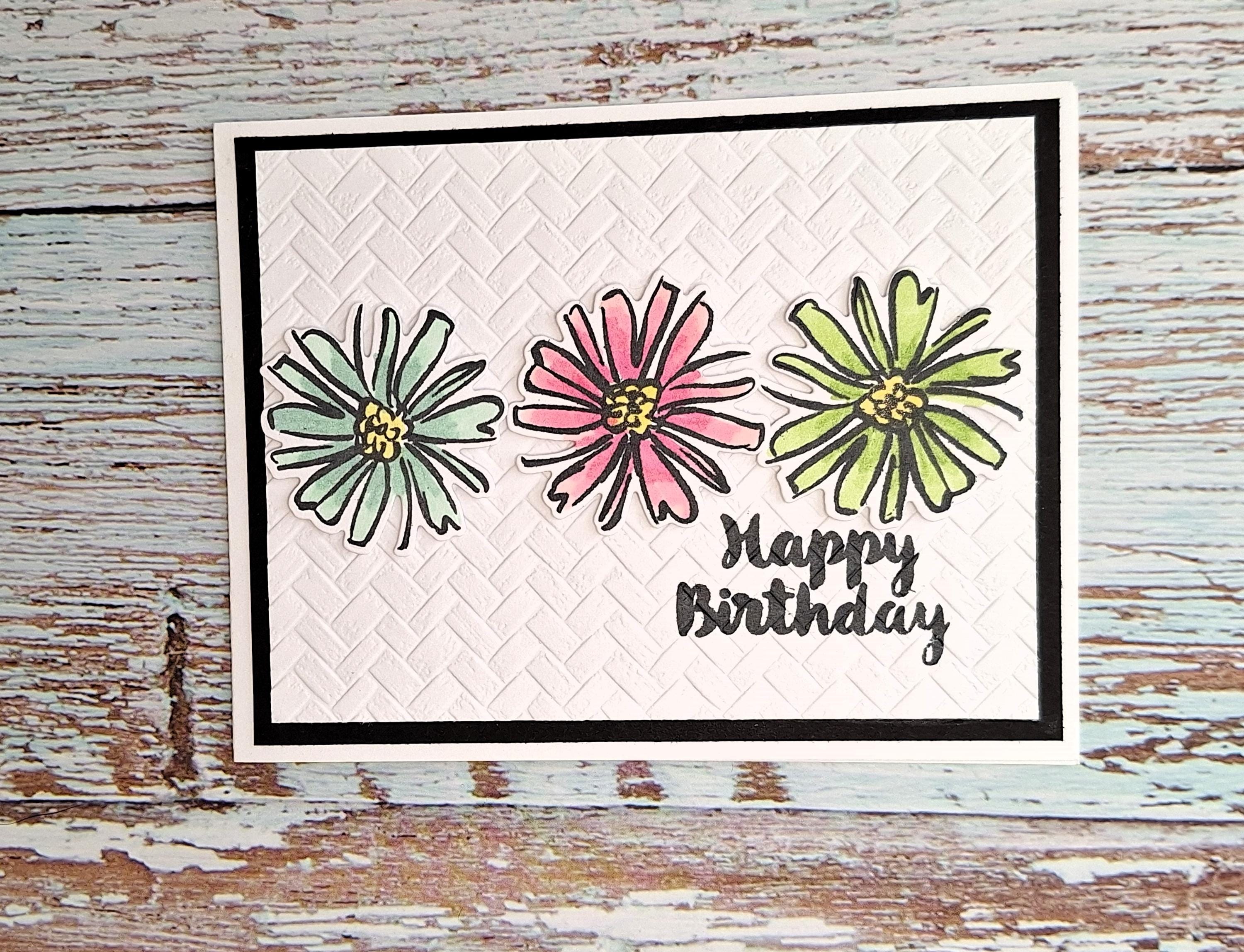 Set of 4 Cheerful Daisy Birthday Cards. Variety Pack each Card is ...