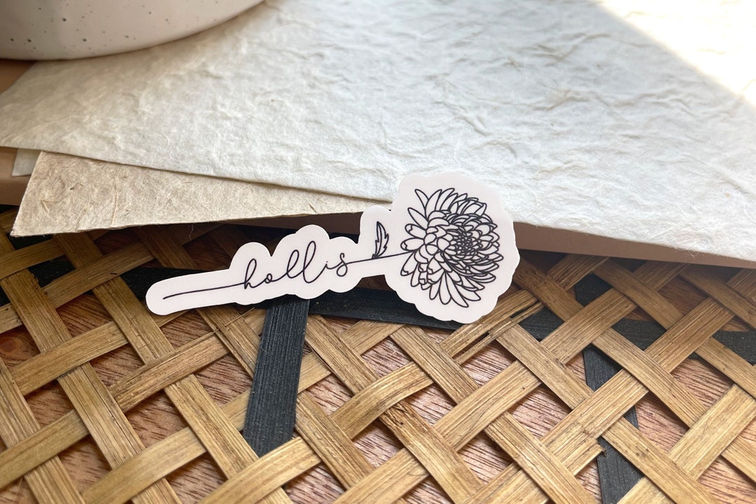CUSTOM Birth Flower Name Waterproof Sticker - Etsy