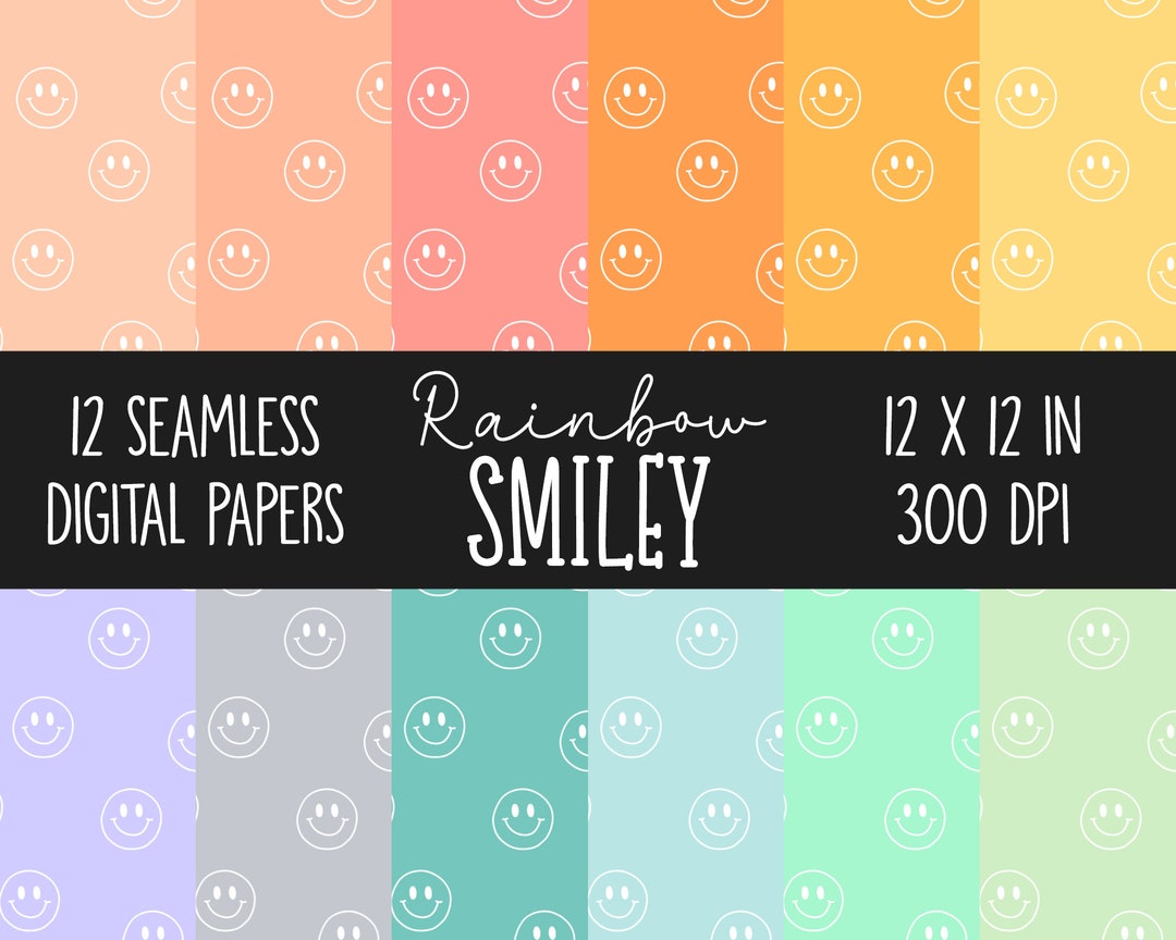 Rainbow Smiley Digital Paper Seamless Pattern Pastel Rainbow - Etsy