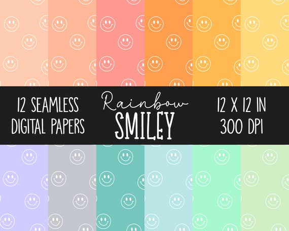Rainbow Smiley Digital Paper Seamless Pattern Pastel Rainbow | Etsy