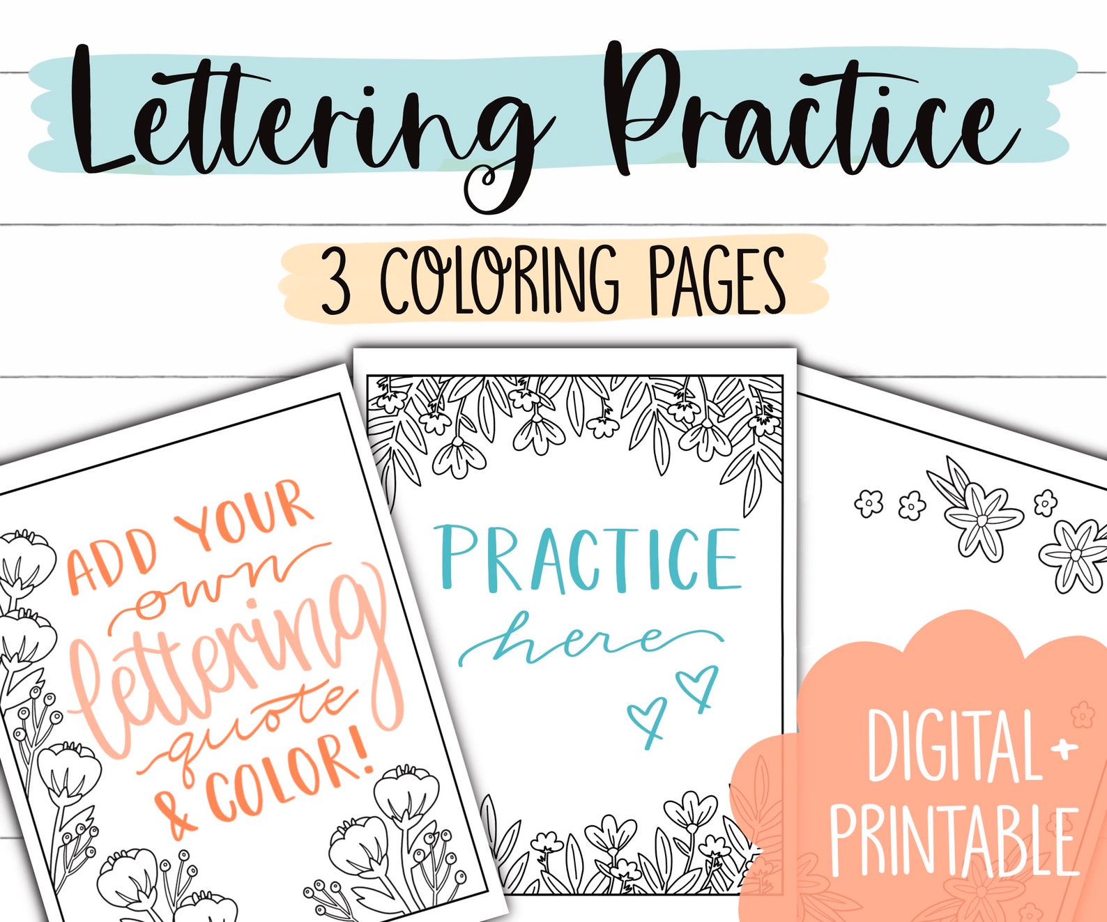 Lettering Practice Sheet Procreate Coloring Pages Procreate | Etsy