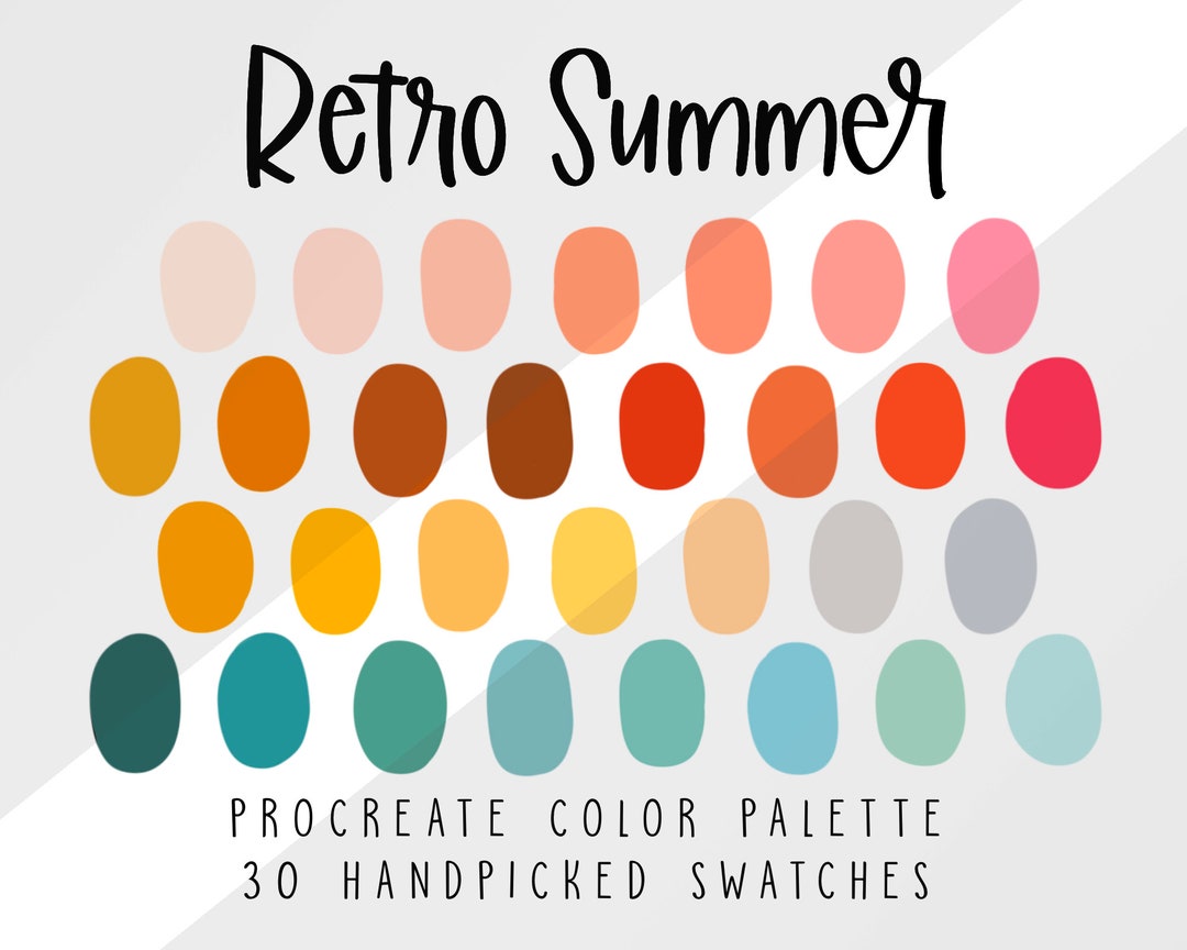 Retro Summer, Vintage Procreate Color Palette, Color Swatches, 70s ...
