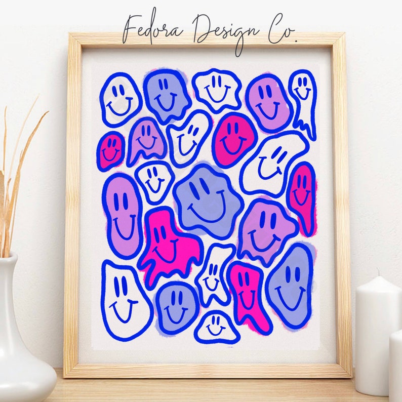Smiley Face Digital Download Printable Artwork, Drippy Smile, Aesthetic ...