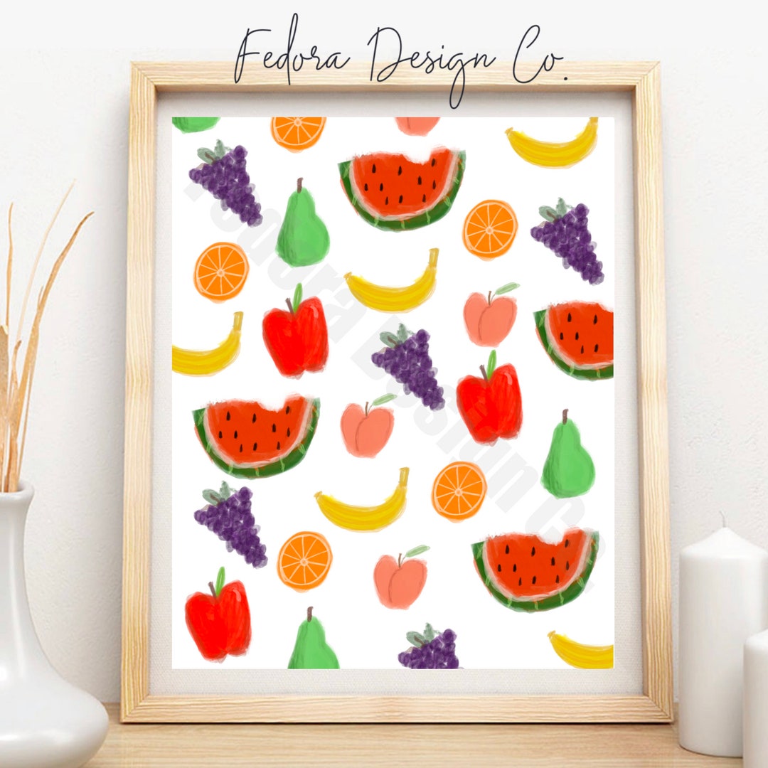 Cute Fruit, Printable Wall Art, Digital Download, Bar Cart Art, Fruit ...