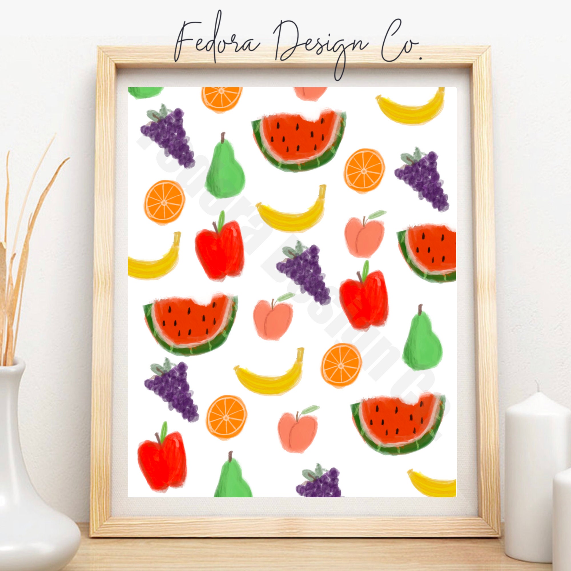 Cute Fruit, Printable Wall Art, Digital Download, Bar Cart Art, Fruit ...