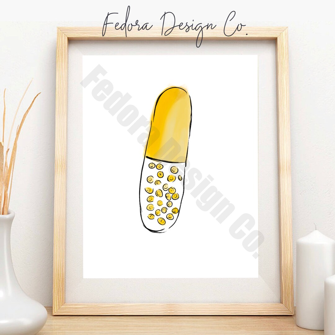 Happy Pills Printable Wall Art, Digital Download, Smiley Faces, Mental ...