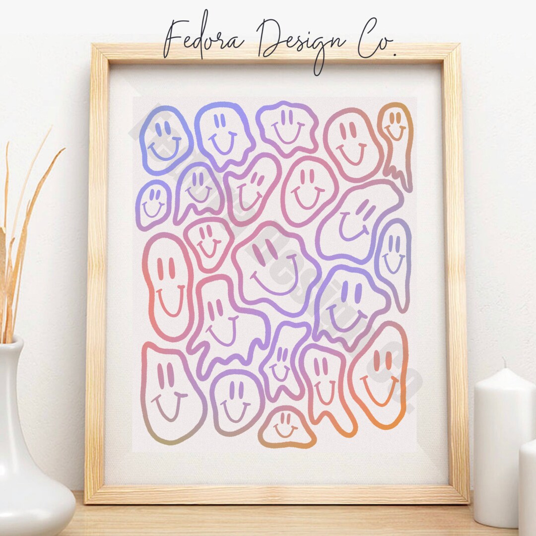 Smiley Face Digital Download Printable Artwork, Drippy Smile, Aesthetic ...