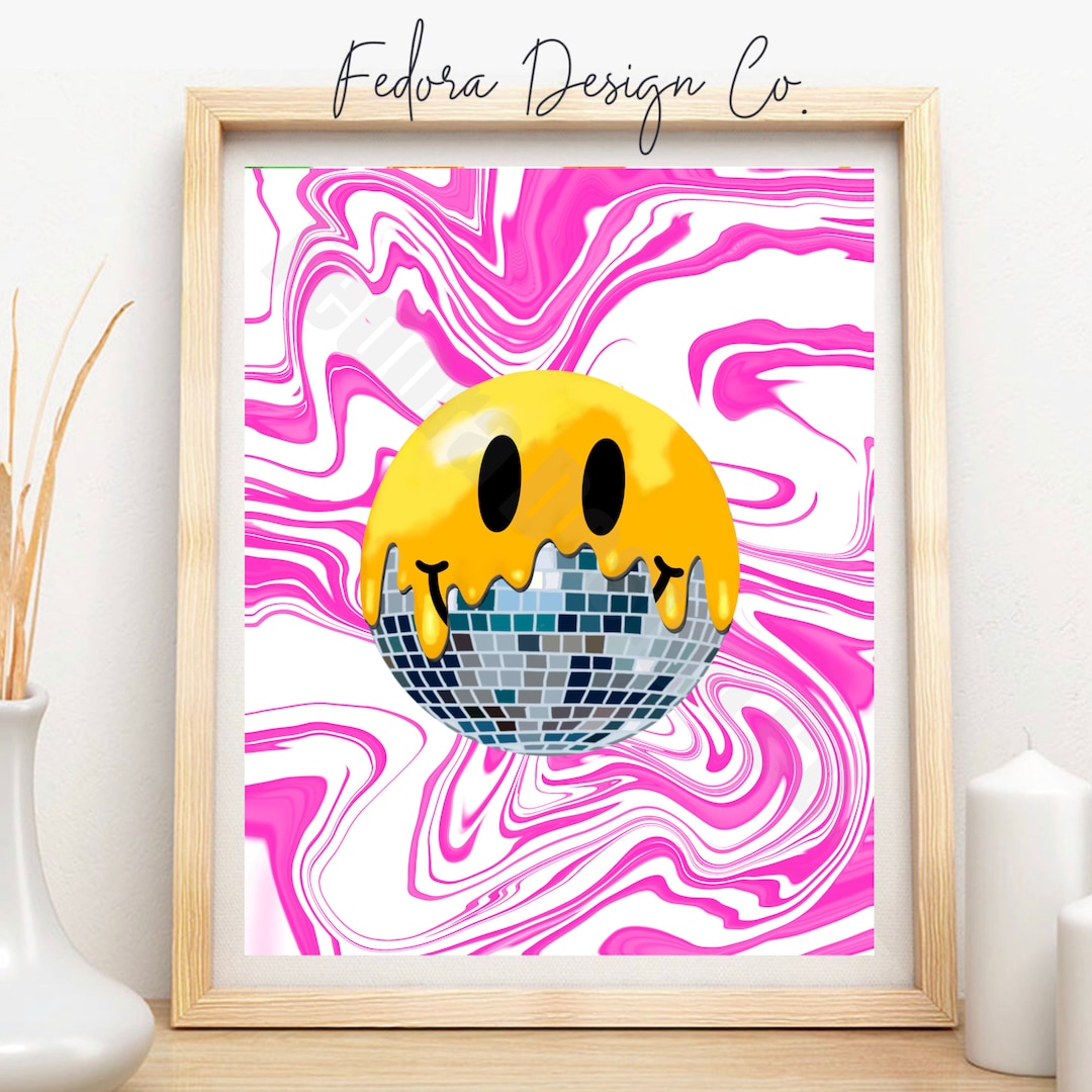 Drippy Smiley Face Disco Ball, Printable Wall Art, Digital Download ...