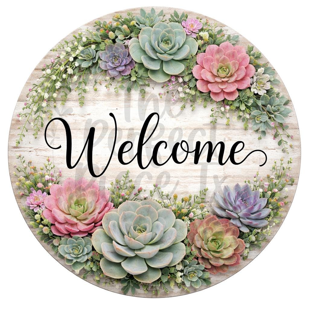 Welcome Succulent Wreath Sign, UV Coated Home Decor - Etsy