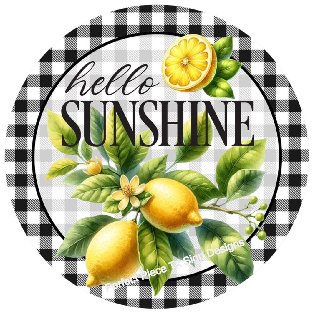 Hello Sunshine Lemon Gingham Wreath Sign, Lemon Wreath Signs, Lemon ...