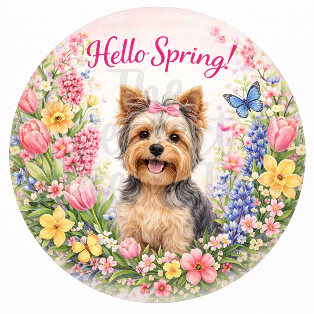 Miniature Yorkie Spring Wreath Sign, Spring Wreath Signs, Spring Wreath ...
