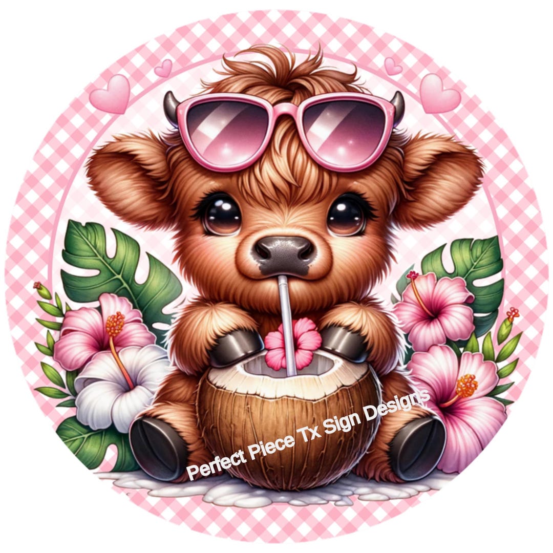 Highland Cow Coconut Wreath Sign, Summer Wreath Signs, Beach Wreath ...
