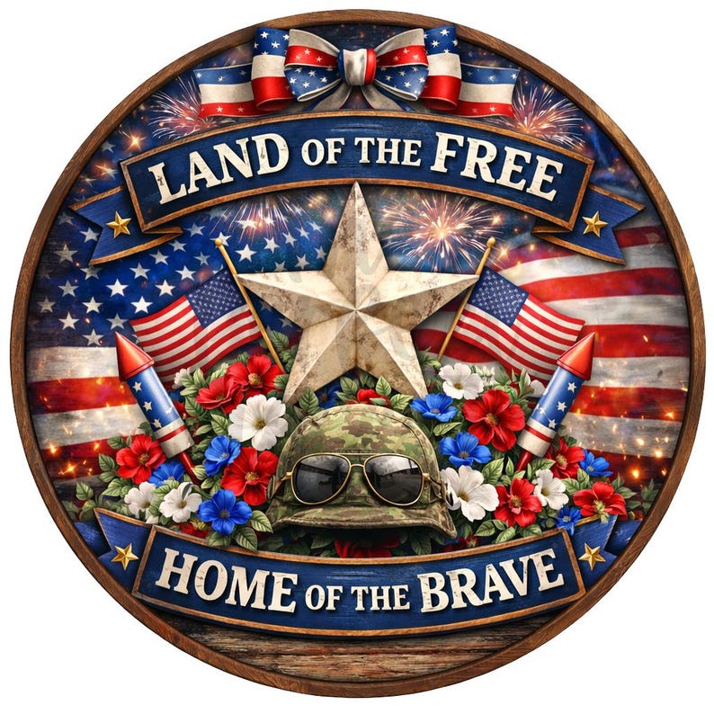 Land of the Free Patriotic Wreath Sign, UV Coated, 10/11.75 Inch - Etsy
