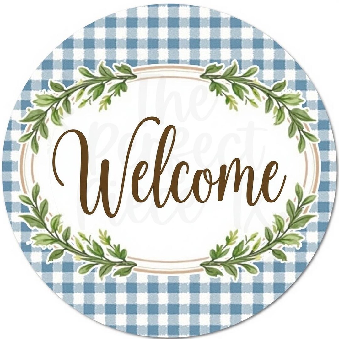 Welcome Gingham Blue Wreath Sign, Welcome Wreath Sign, Welcome Wreath ...