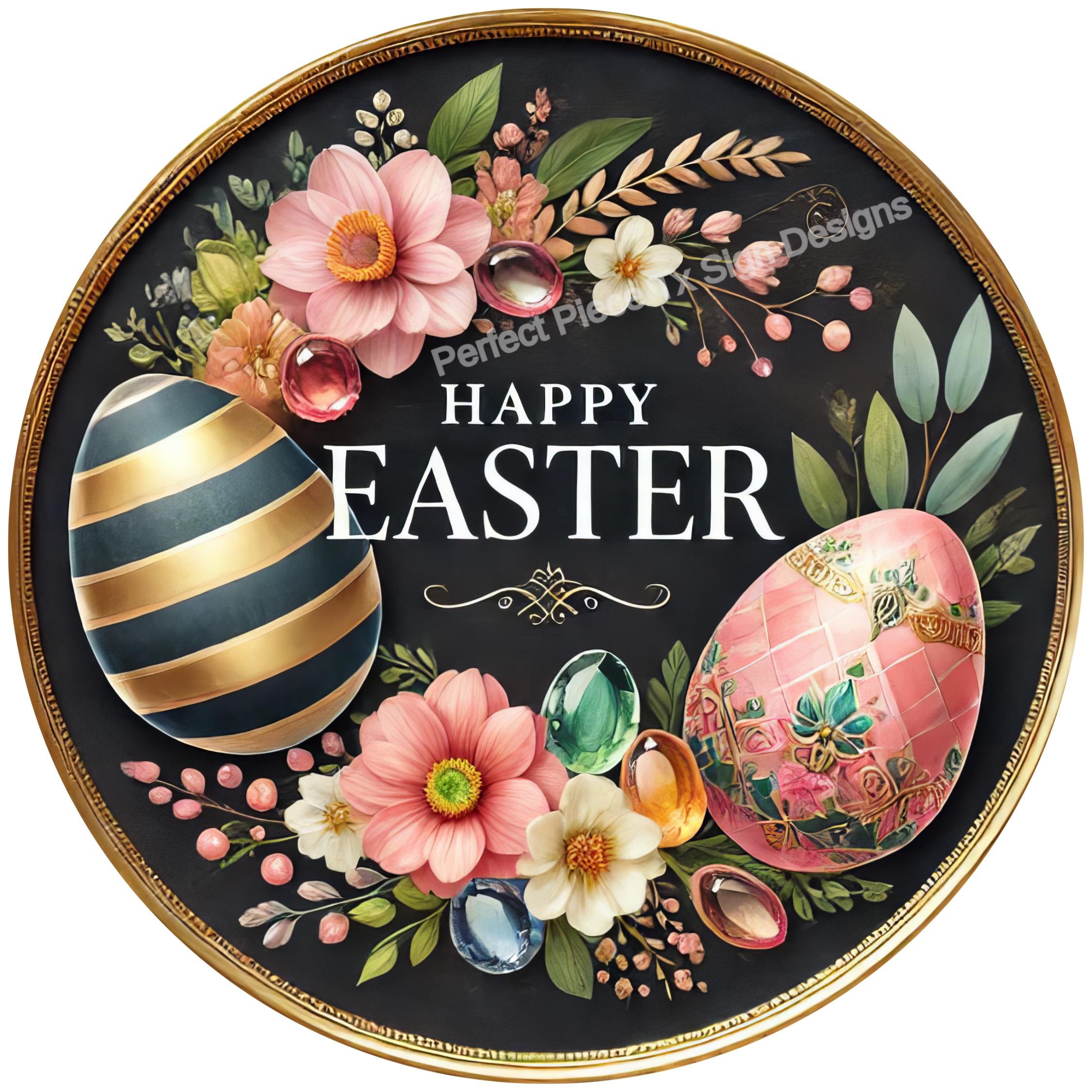 Happy Easter Wreath Sign, Pink and Gold Wreath Sign, Wreath Signs for ...