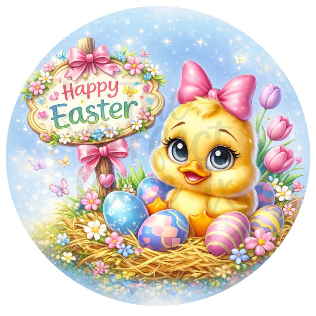 Happy Easter Baby Chick Wreath Sign, UV Coated Spring Decor - Etsy