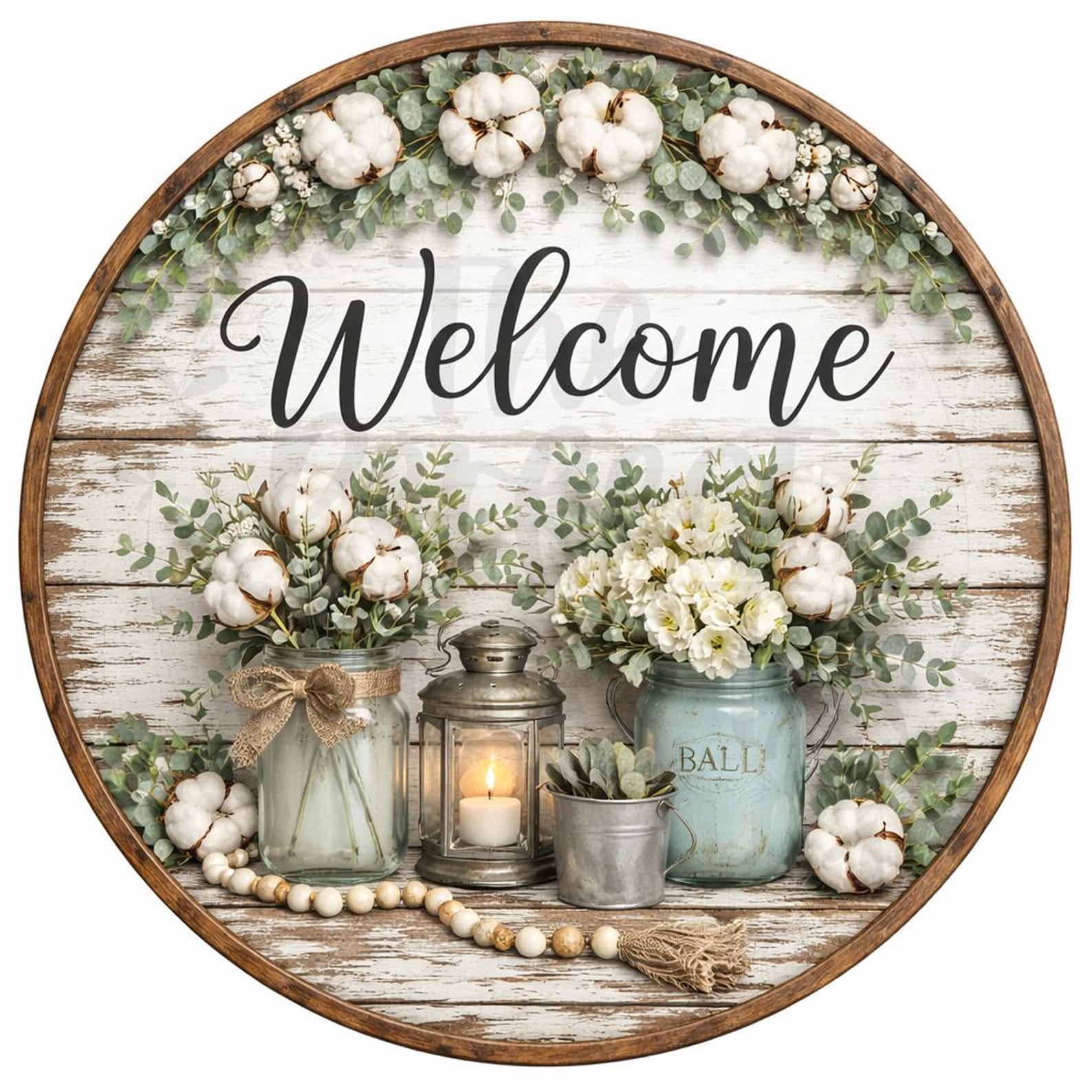 Welcome Cotton Wreath Sign, Cotton Wreath Signs, Cotton Wreath Sign ...