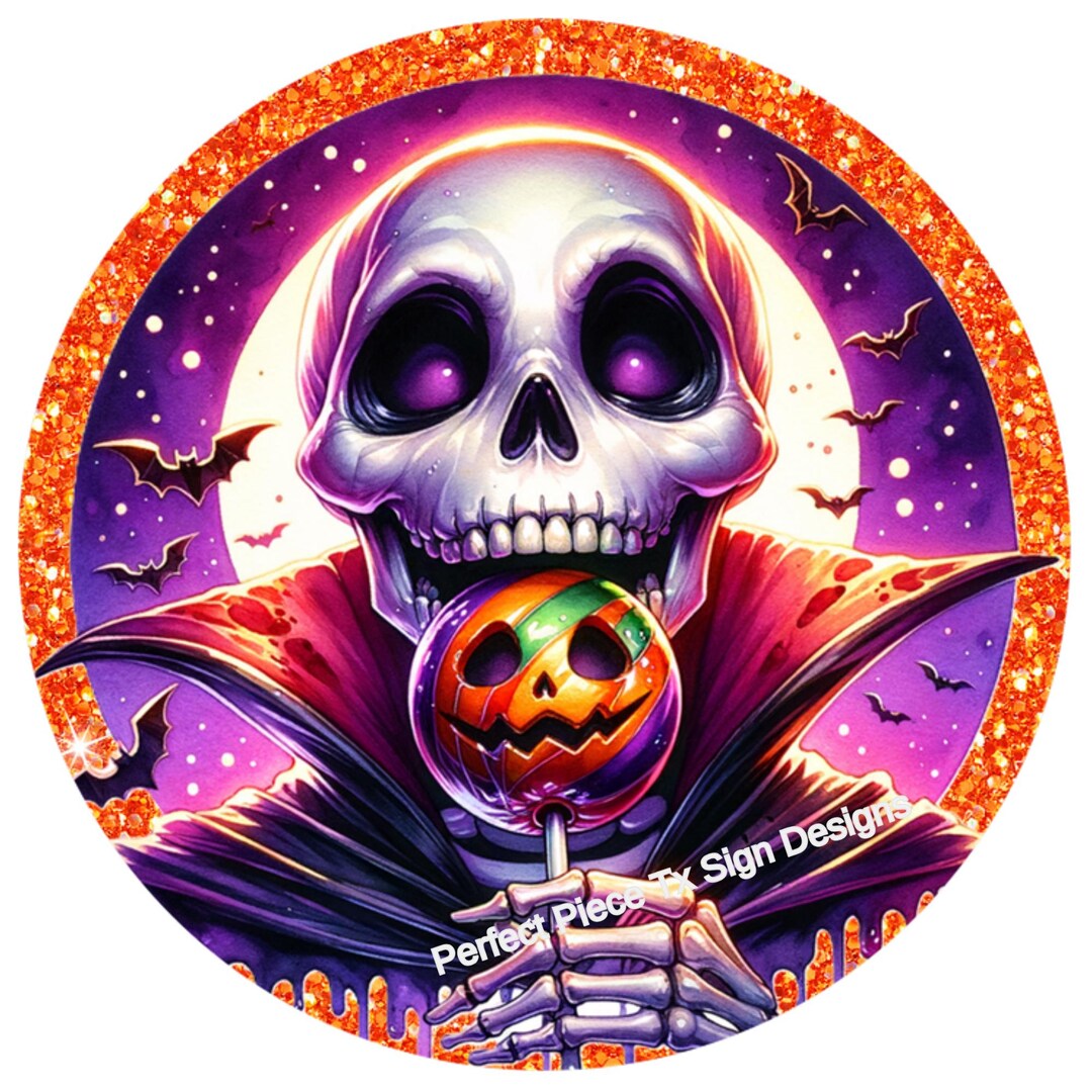 Skeleton Lollipop Wreath Sign, Halloween Wreath Sign, Trick or Treat ...