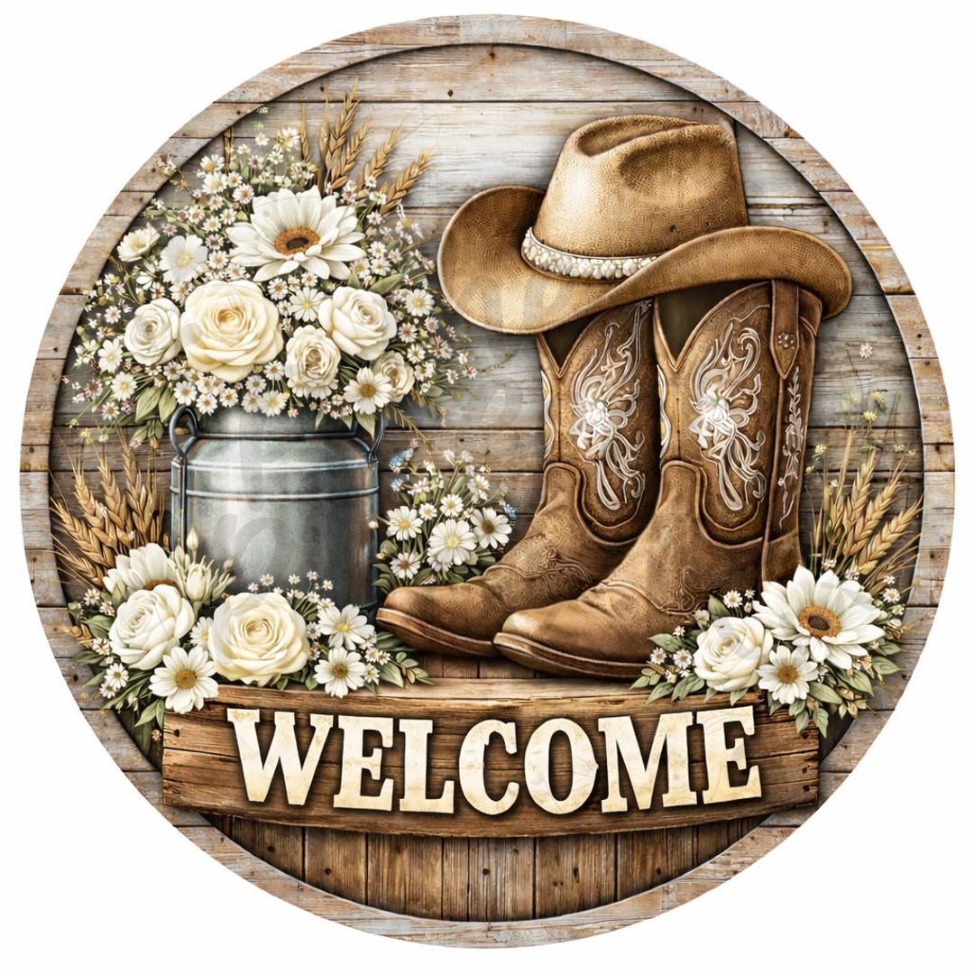 Cowboy Boots Welcome Wreath Sign, Floral Western Decor - Etsy