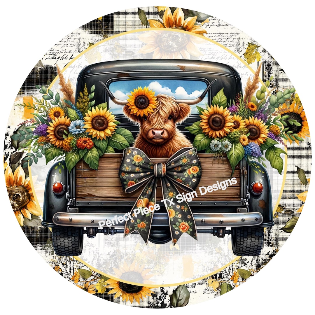 Highland Cow Sunflower Wreath Sign, Sunflower Highland Cow Wreath Sign ...