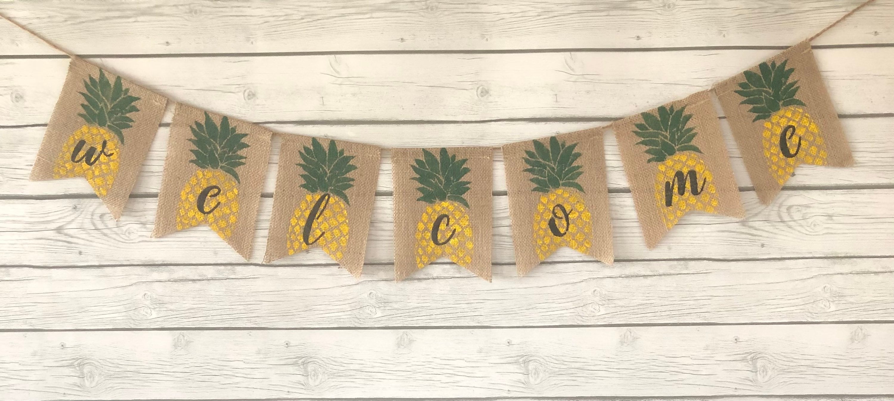 Pineapple Burlap Welcome Banner Pineapple Decor Tropical - Etsy