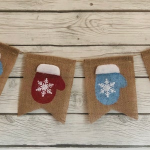Mitten Burlap Banner, Winter Garland, Snowflake Mittens - Etsy