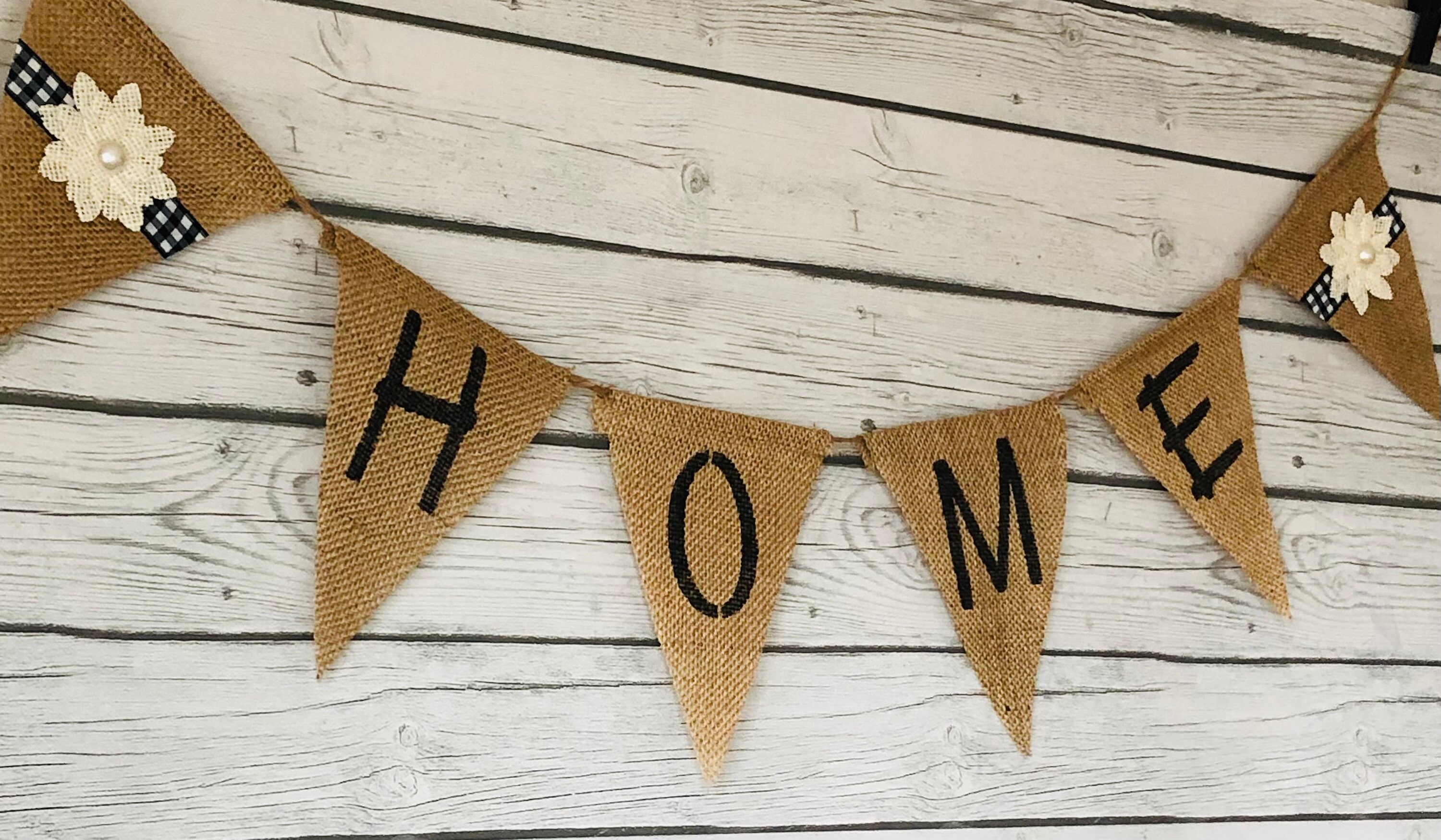 FARMHOUSE Burlap Banner Custom Black and White Buffalo Check - Etsy