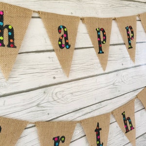 Happy Birthday Burlap Banner, Birthday Bunting, Polka Dot Birthday ...