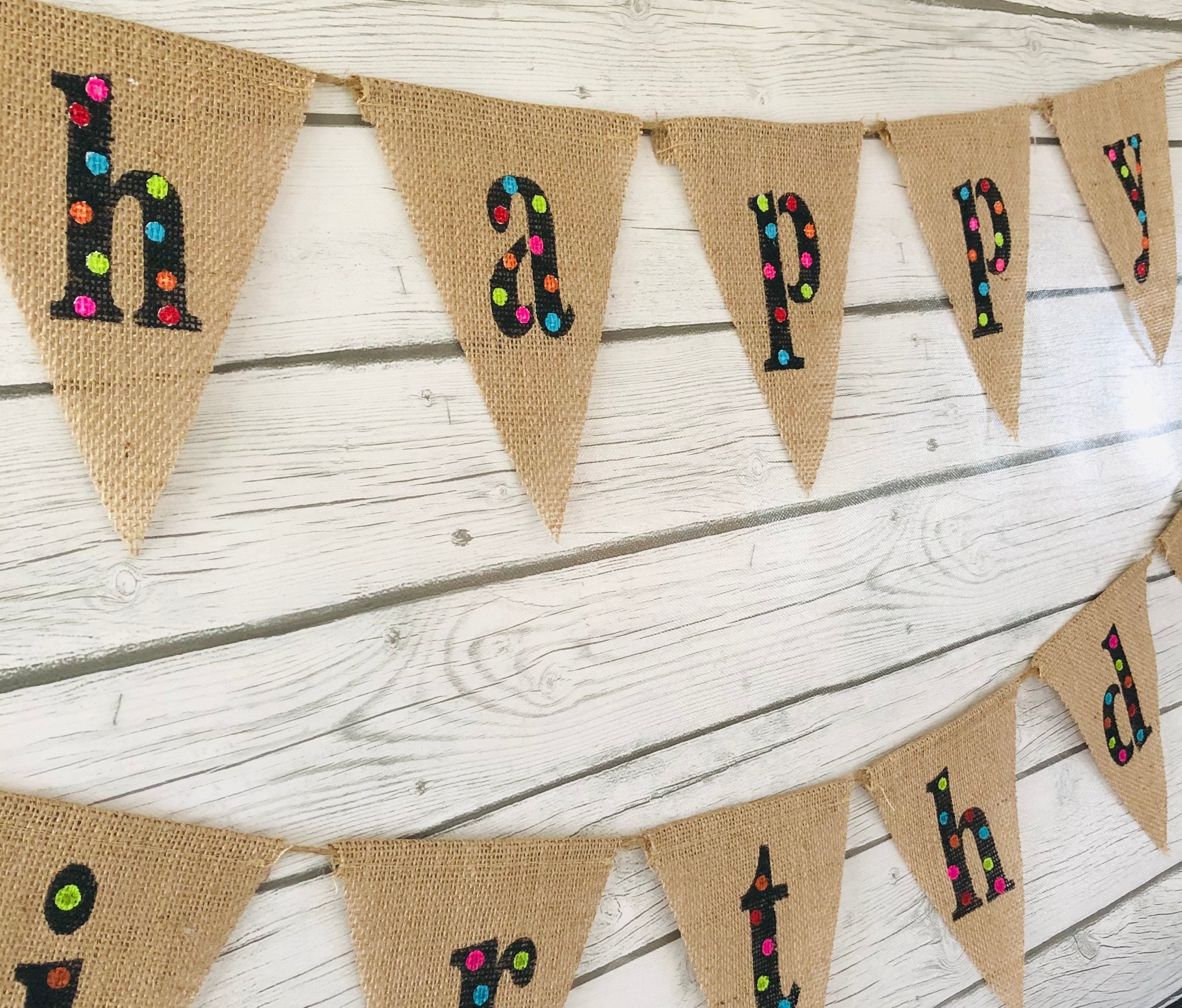 Happy Birthday Burlap Banner Birthday Bunting Polka Dot - Etsy