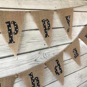 Happy Birthday Burlap Banner, Birthday Bunting, Polka Dot Birthday ...