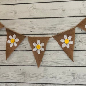 Daisy Flower Garland, Spring Daisy Banner, Spring Flower Banner, Burlap ...