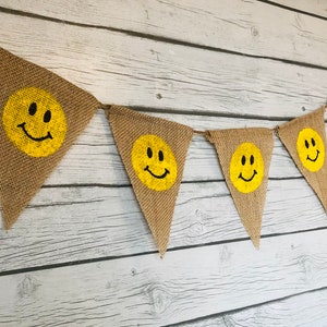 Smiley Face Burlap Banner, Happy Face Banner, Classroom Banner - Etsy ...