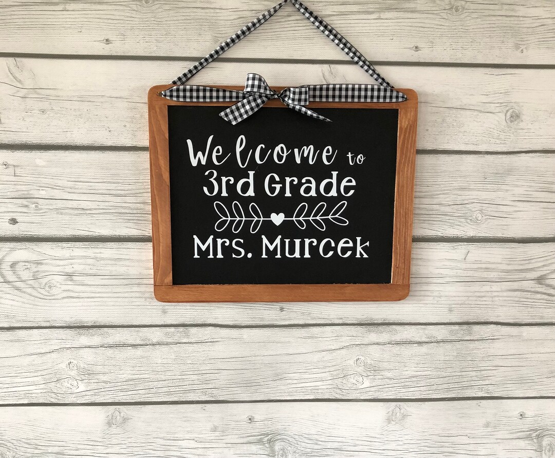 Chalkboard Teacher Sign, Custom Classroom Welcome, School Grade Level ...