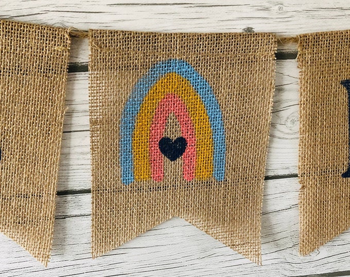 Custom Teacher Name Banner, Boho Rainbow Banner, Rustic Rainbow ...