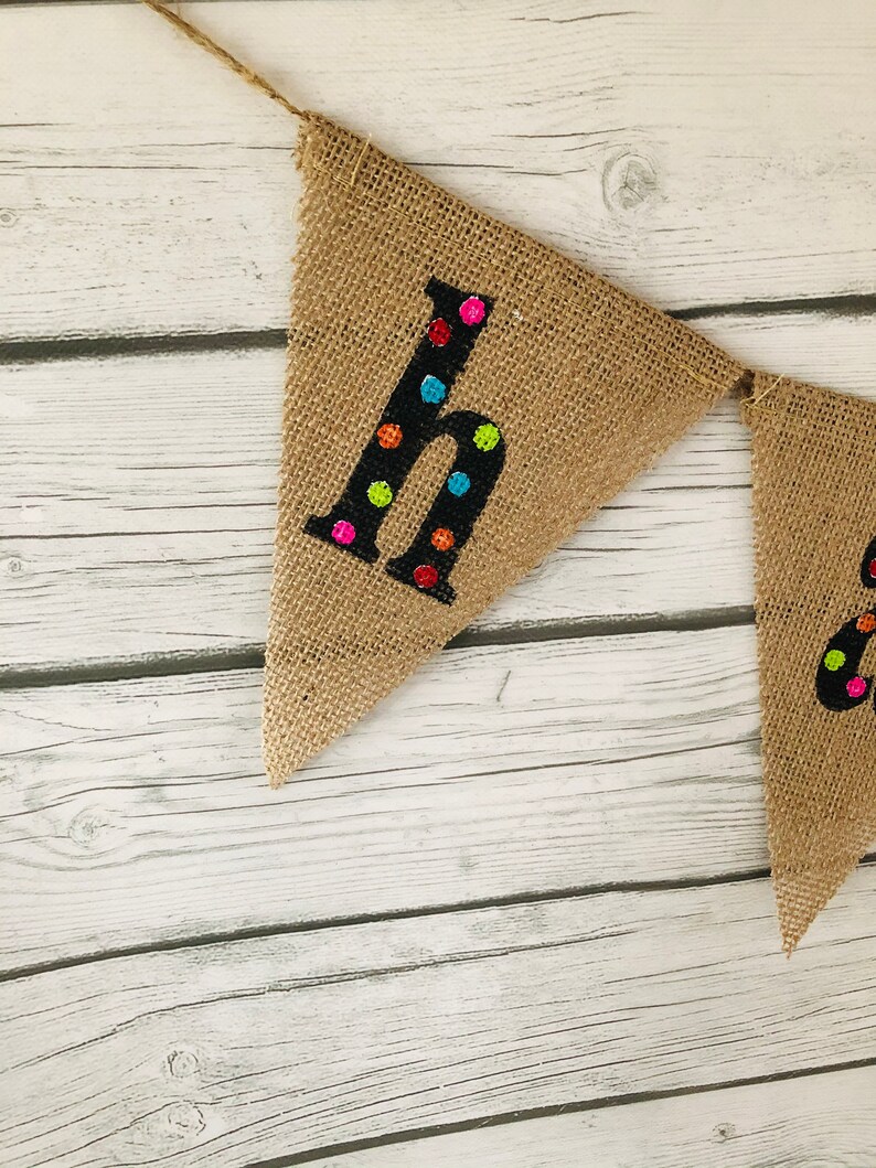 Happy Birthday Burlap Banner Birthday Bunting Polka Dot - Etsy